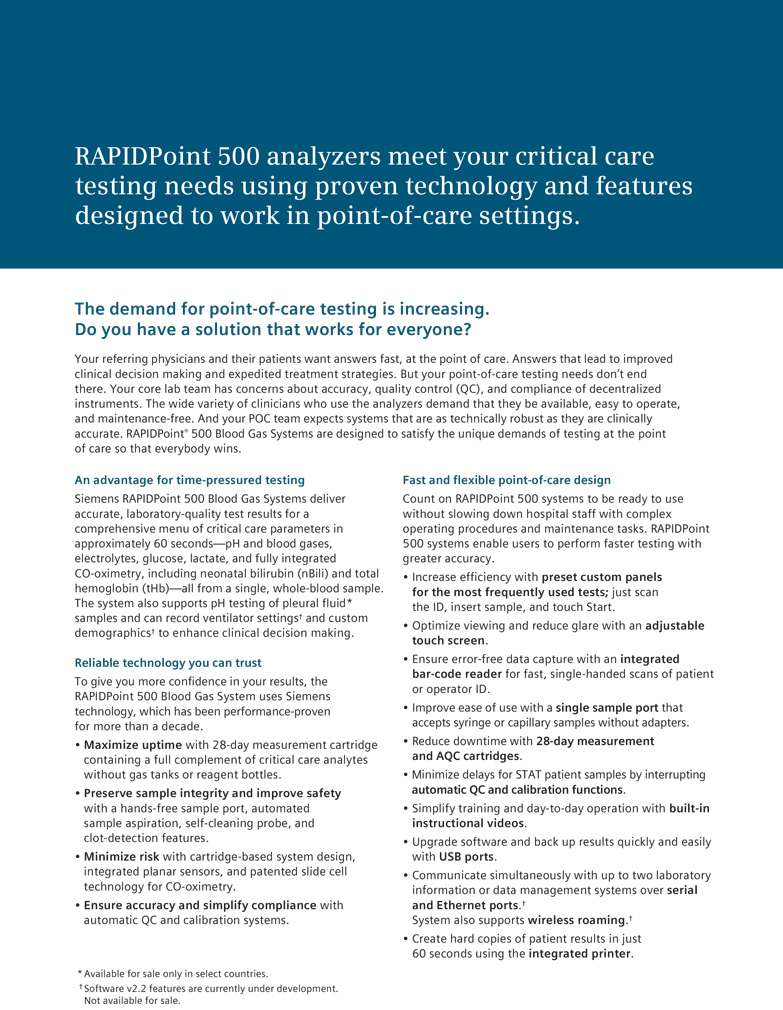 RAPIDPoint 500 Blood Gas Systems | Siemens Healthineers